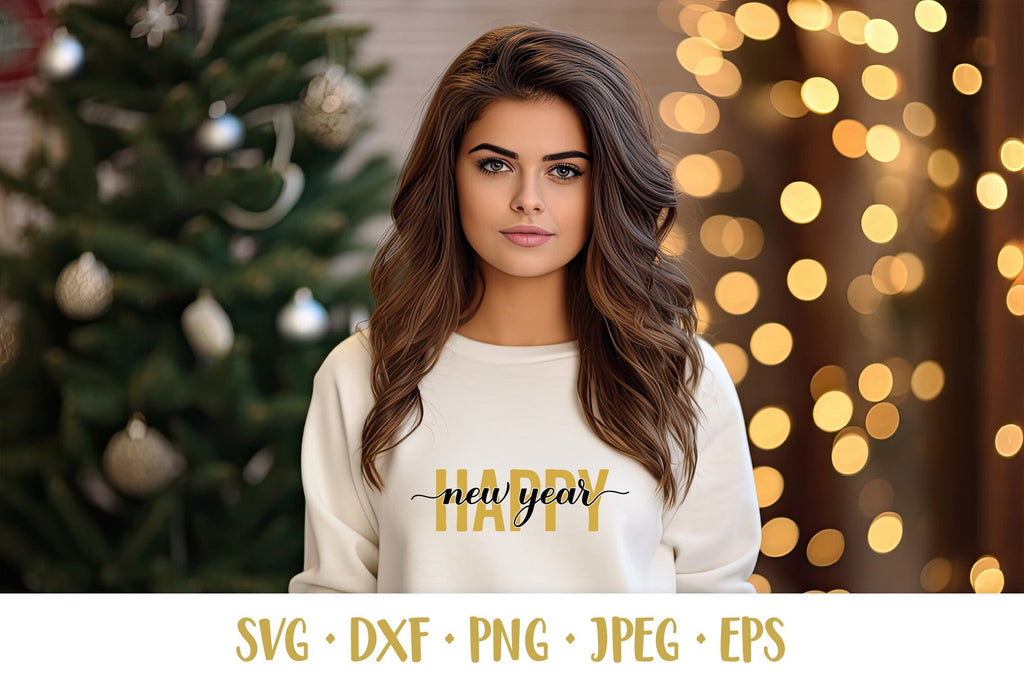 Happy New Year hand lettered SVG. Shirt design - So Fontsy