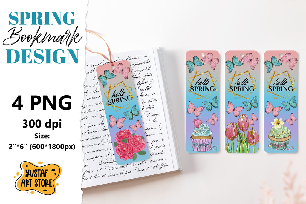 Hello Spring Bookmark printable. Butterfly bookmark 4 design - So Fontsy