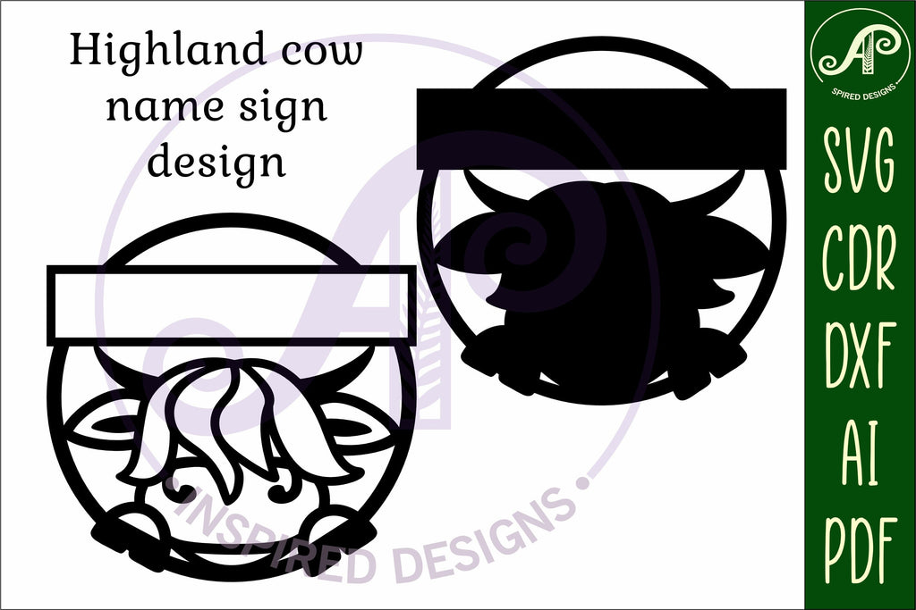 Highland cow name sign svg laser cut template - So Fontsy