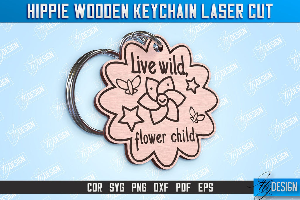 Hippie Wooden Keychain | Hippie Style | Lettered Keychain | Retro Vibes | CNC File - So Fontsy