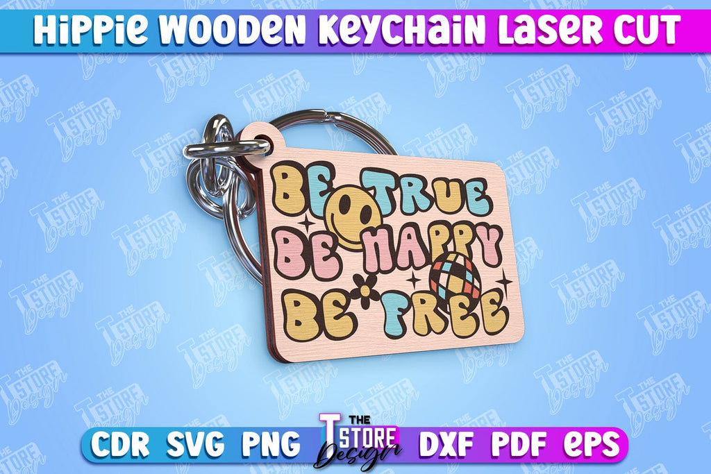 Hippie Wooden Keychain | Hippie Style | Lettered Keychain | Retro Vibes | CNC File - So Fontsy