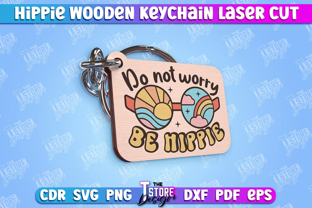 Hippie Wooden Keychain | Hippie Style | Lettered Keychain | Retro Vibes | CNC File - So Fontsy