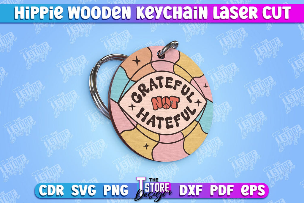 Hippie Wooden Keychain | Hippie Style | Lettered Keychain | Retro Vibes | CNC File - So Fontsy
