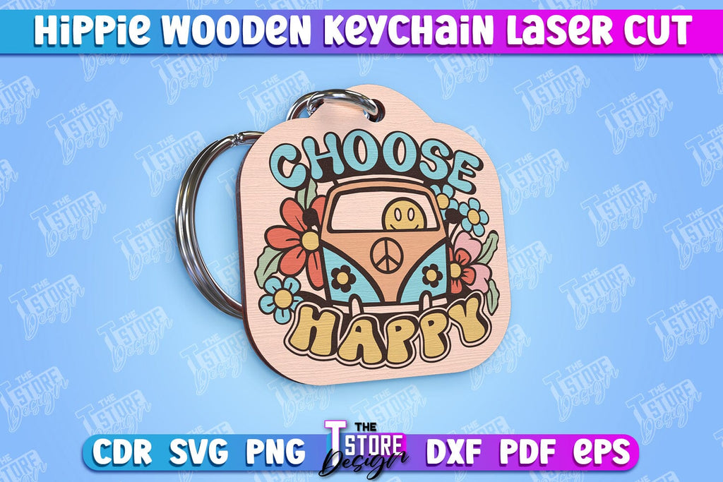 Hippie Wooden Keychain | Hippie Style | Lettered Keychain | Retro Vibes | CNC File - So Fontsy