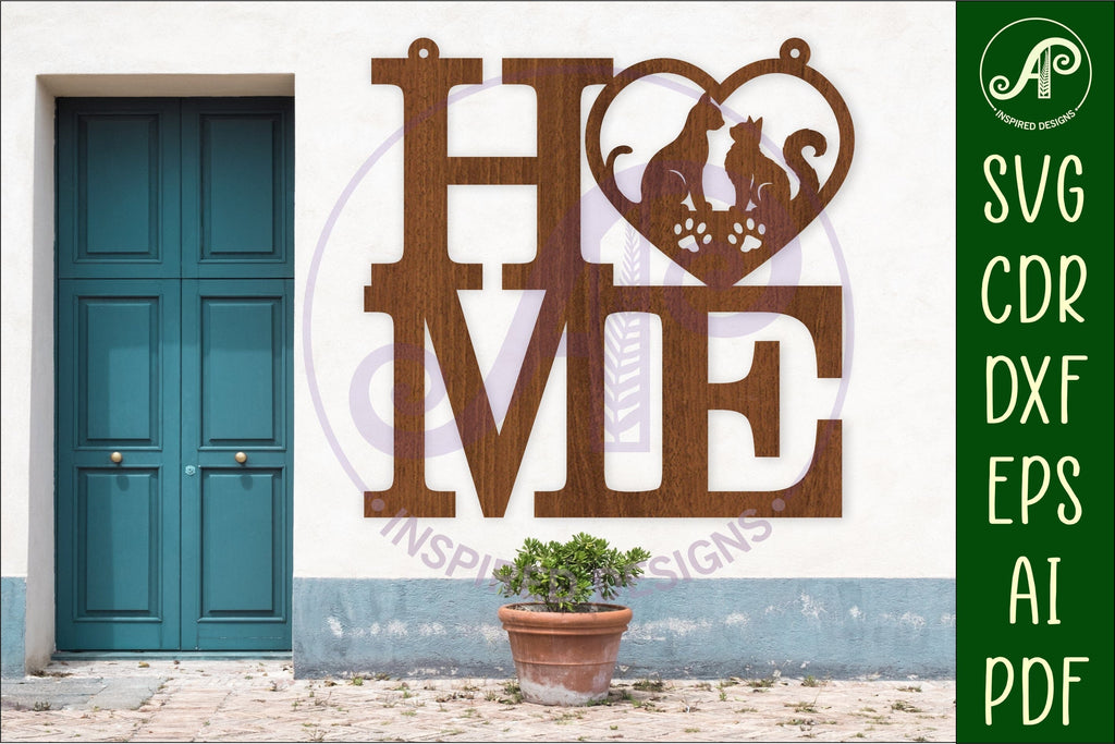 Home word with Cats theme wall art sign, SVG file. vector - So Fontsy