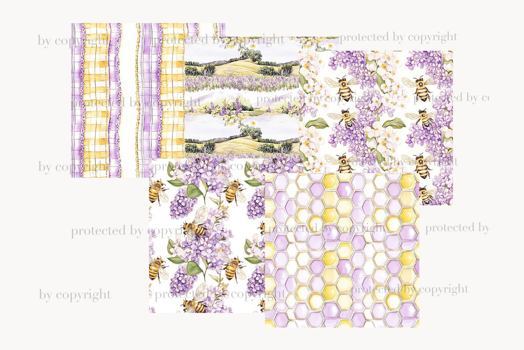 Honey Bee Digital Paper | Lavender Papers Honeycomb Patterns - So Fontsy