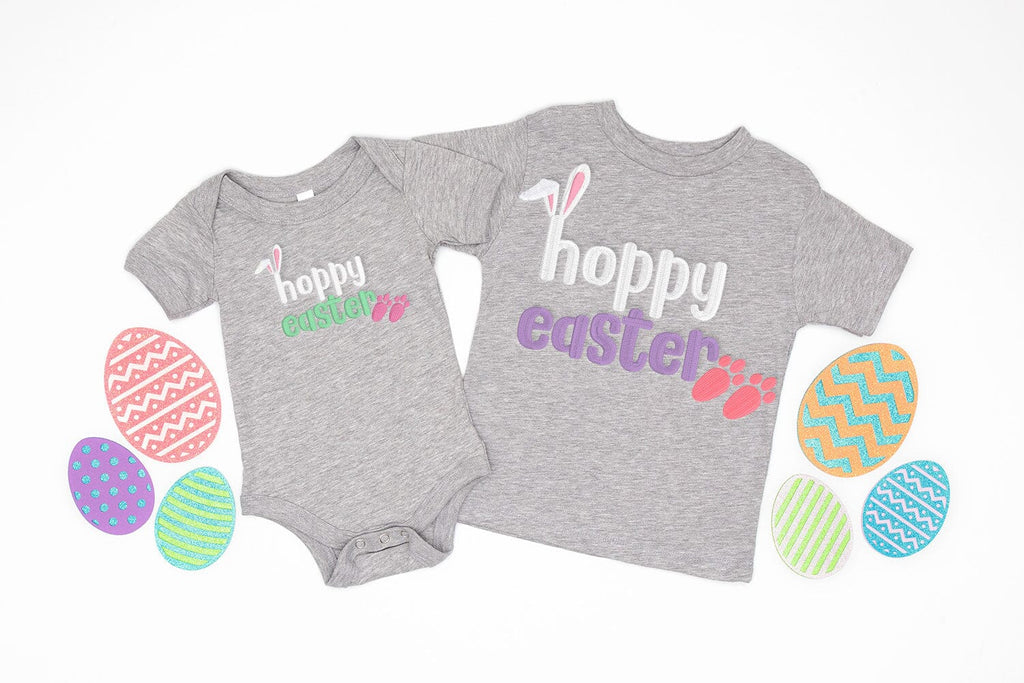 Hoppy Easter with Bunny Ears and Feet Embroidery - So Fontsy