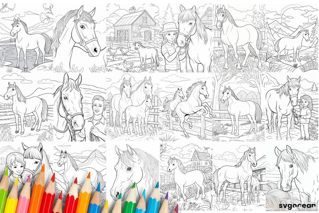 Horses Coloring Book | Coloring pages for kids - So Fontsy