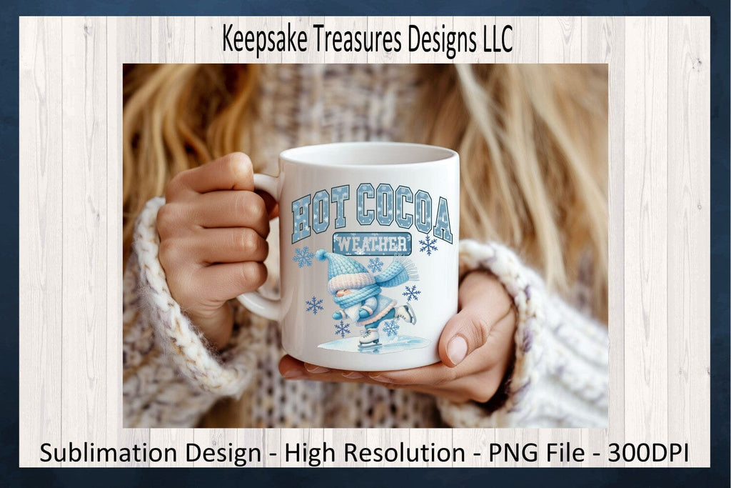 'Hot Cocoa Weather' Whimsical Winter Scene with Ice Skating Gnome - So ...
