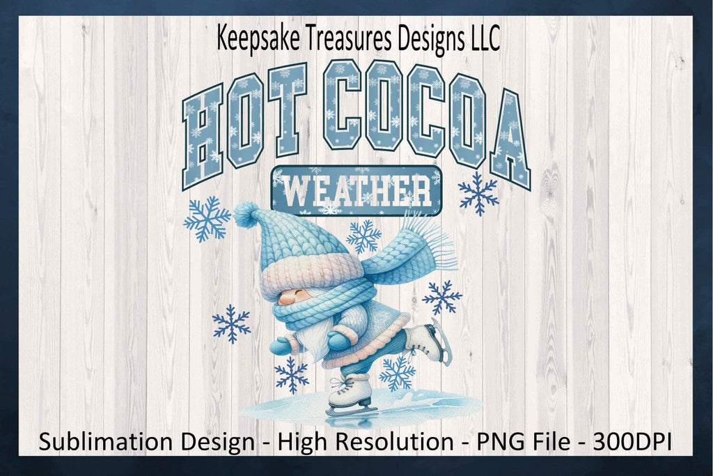 'Hot Cocoa Weather' Whimsical Winter Scene with Ice Skating Gnome - So ...