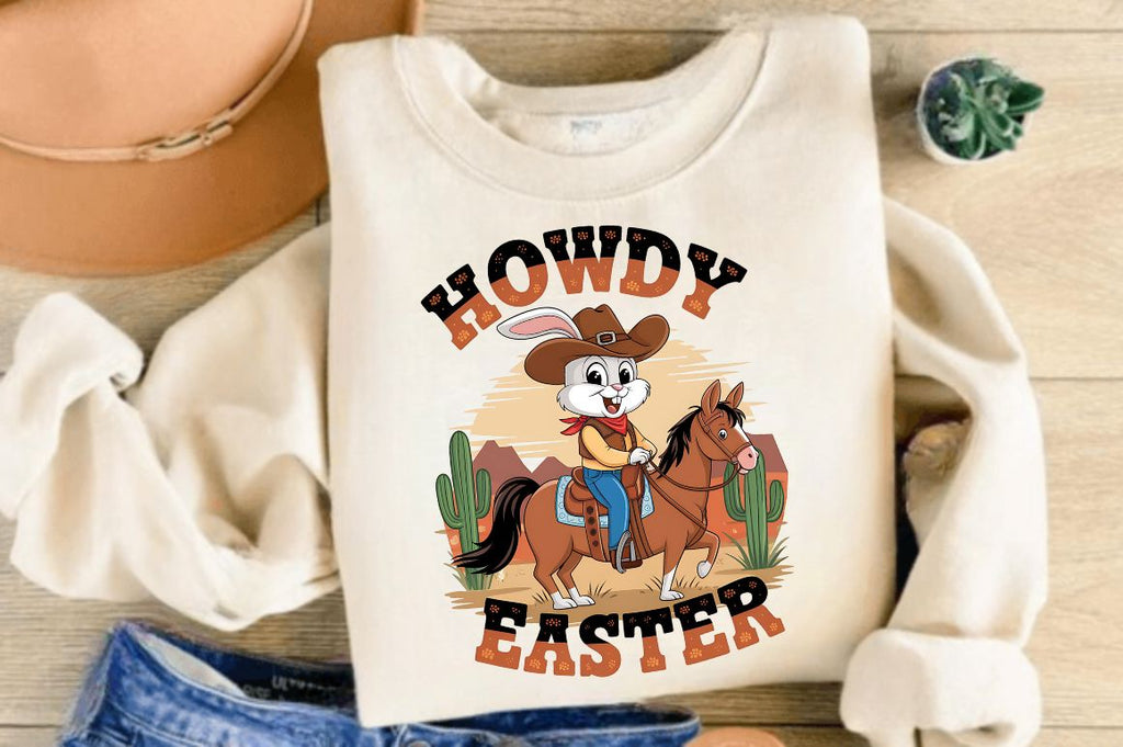 Howdy Easter Western Easter Bunny PNG Sublimation Design - So Fontsy