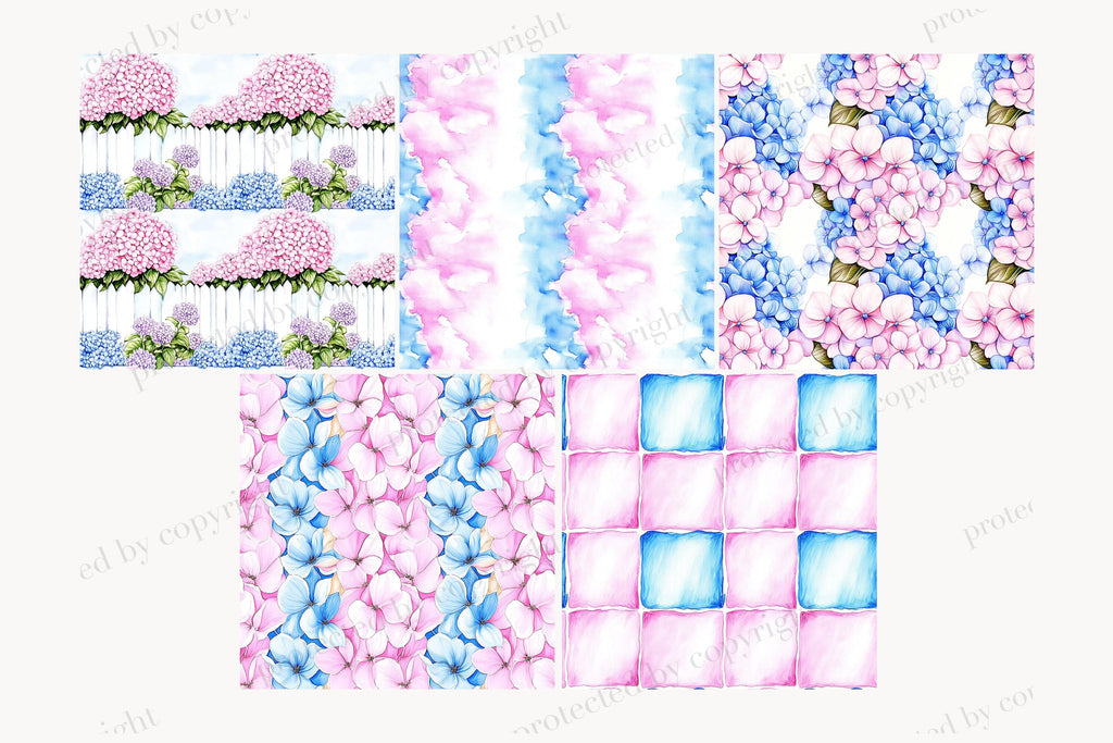 Hydrangea Papers | Spring Seamless Patterns - So Fontsy