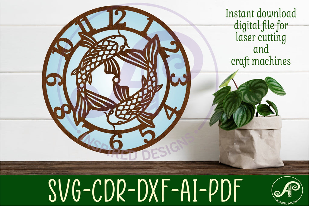 Koi Fish wall clock laser cut files, SVG - So Fontsy