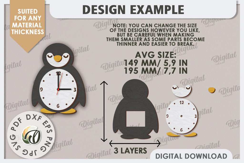 Laser Cut Penguin Wall Clock Design. Animal Wall Clock SVG - So Fontsy