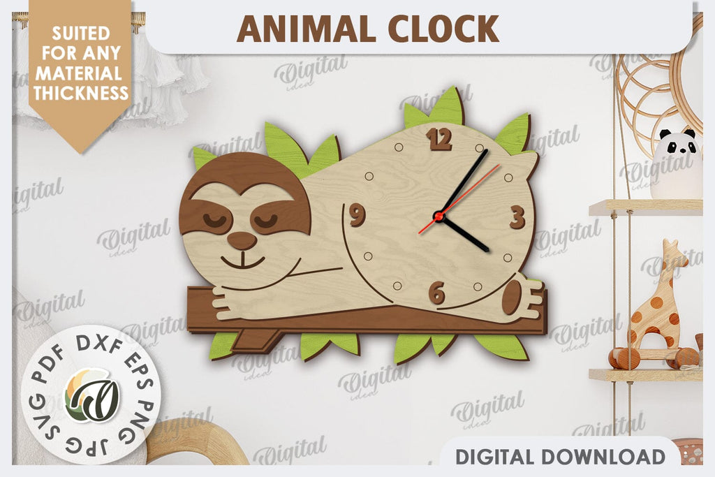 Laser Cut Sloth Wall Clock Design. Animal Wall Clock SVG - So Fontsy