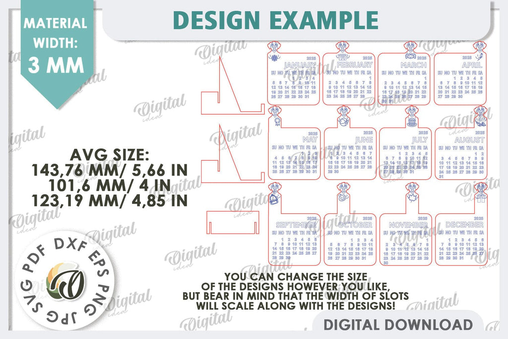 Layered Calendars 2025 Laser Cut Bundle. 3D Calendars SVG - So Fontsy