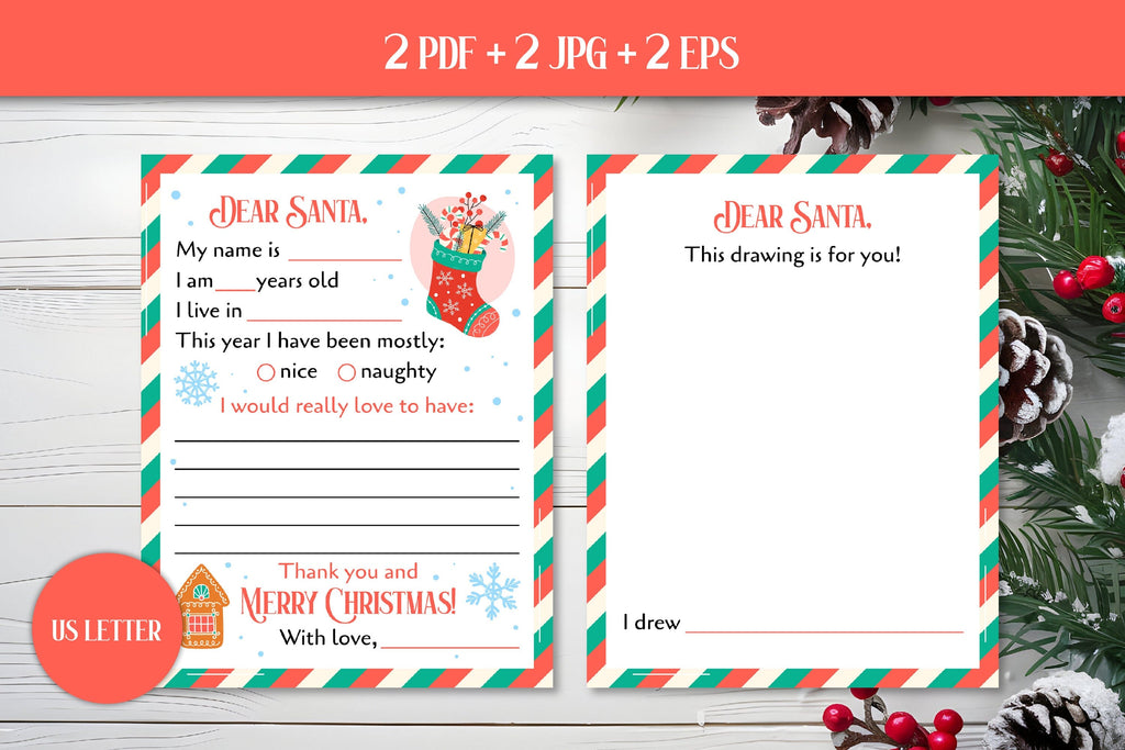 Letter to Santa Printable | Dear Santa Letter PDF | Cute Christmas Wish ...