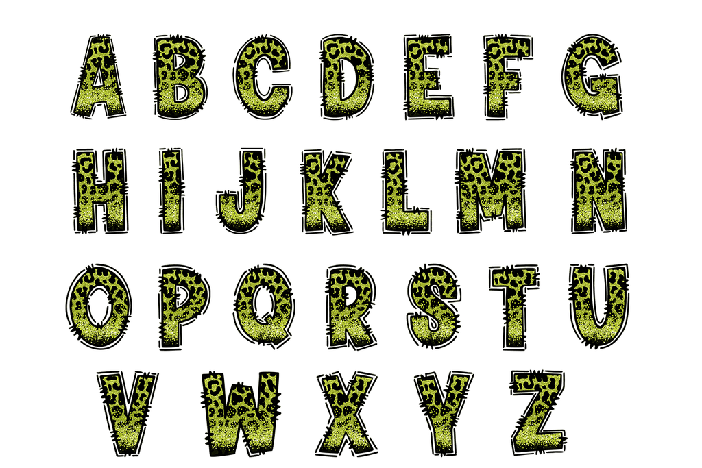 Lime Green Leopard Print Doodle Alphabet - So Fontsy