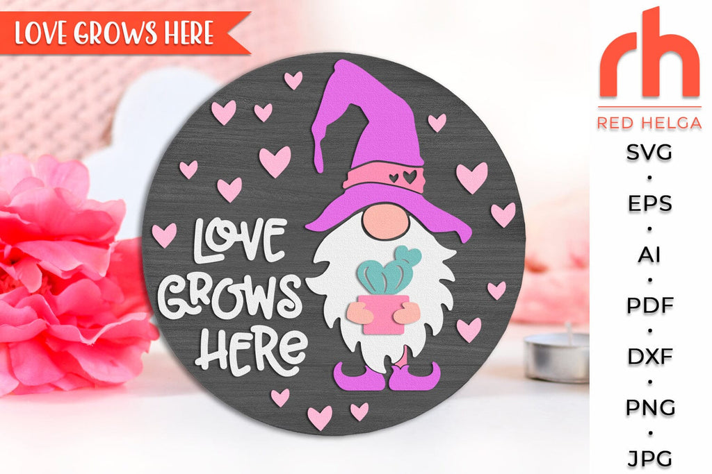 Love Grows Here SVG, Layered Valentine's Day Door Sign DXF - So Fontsy