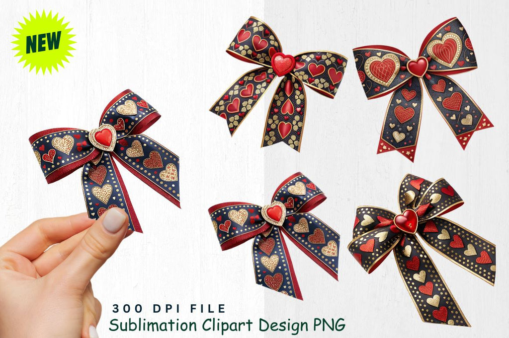 Luxurious Heart Ribbon Bow Clipart - So Fontsy