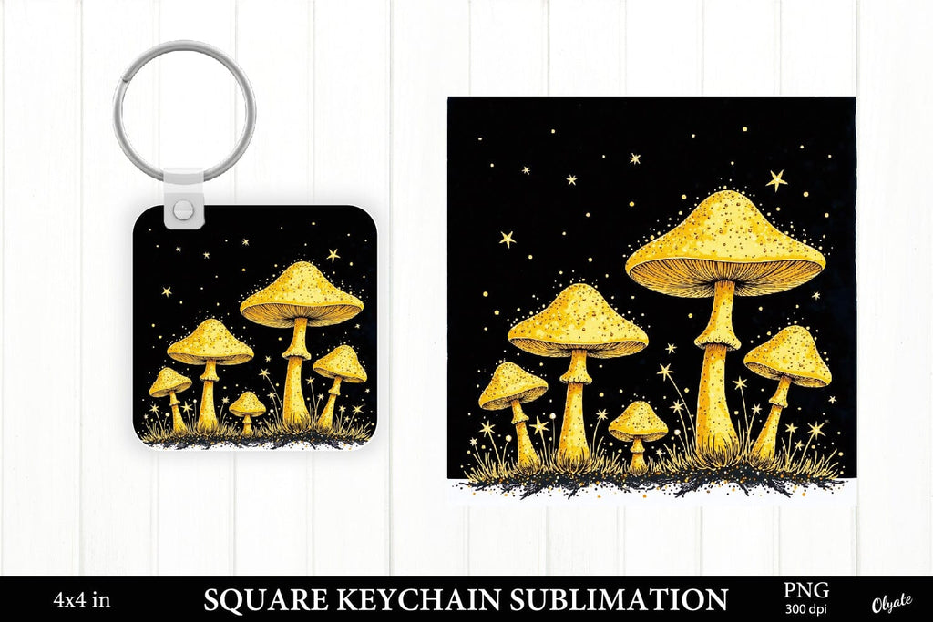 Magic Golden Mushrooms Sublimation. Keychain PNG - So Fontsy