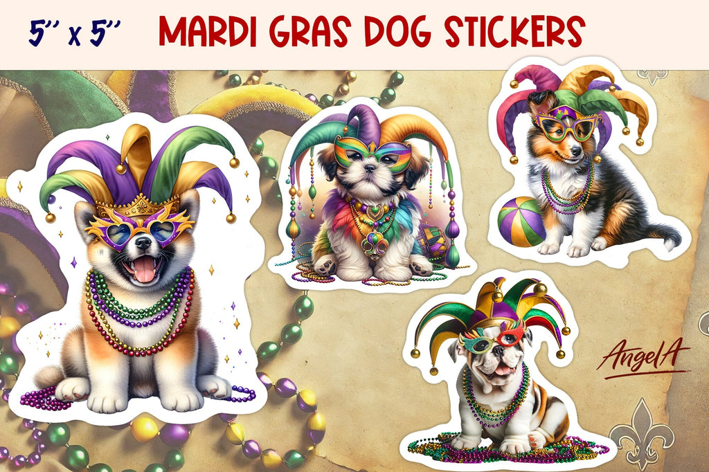 Mardi Gras stickers, funny dog stickers, printable stickers - So Fontsy