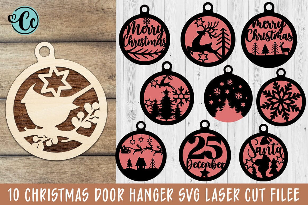 Merry Christmas Door Hanger SVG Bundle, Laser cut files bundle - So Fontsy