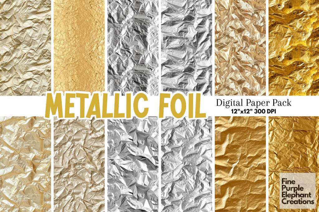Metallic Foil Textures Digital Paper | Wrinkled Gold Silver Metal ...