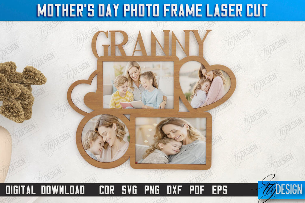 Mother’s Day Photo Frame | Gift Idea | Wall Décor | Hanging Frames | Four Photo Frame | CNC File ...