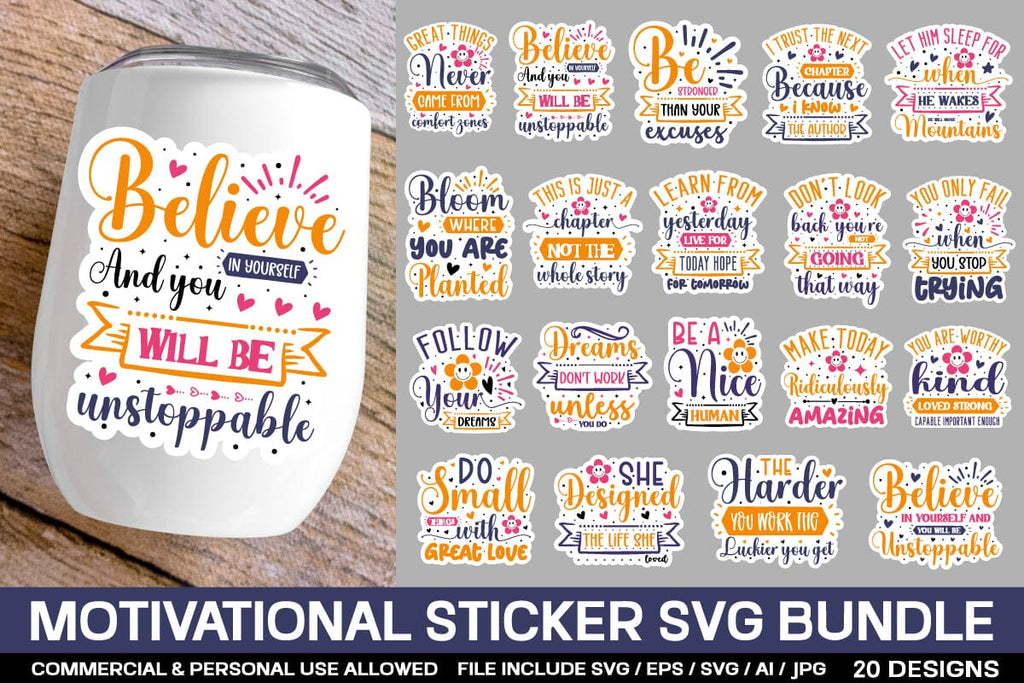Motivational Sticker Svg Bundle - So Fontsy