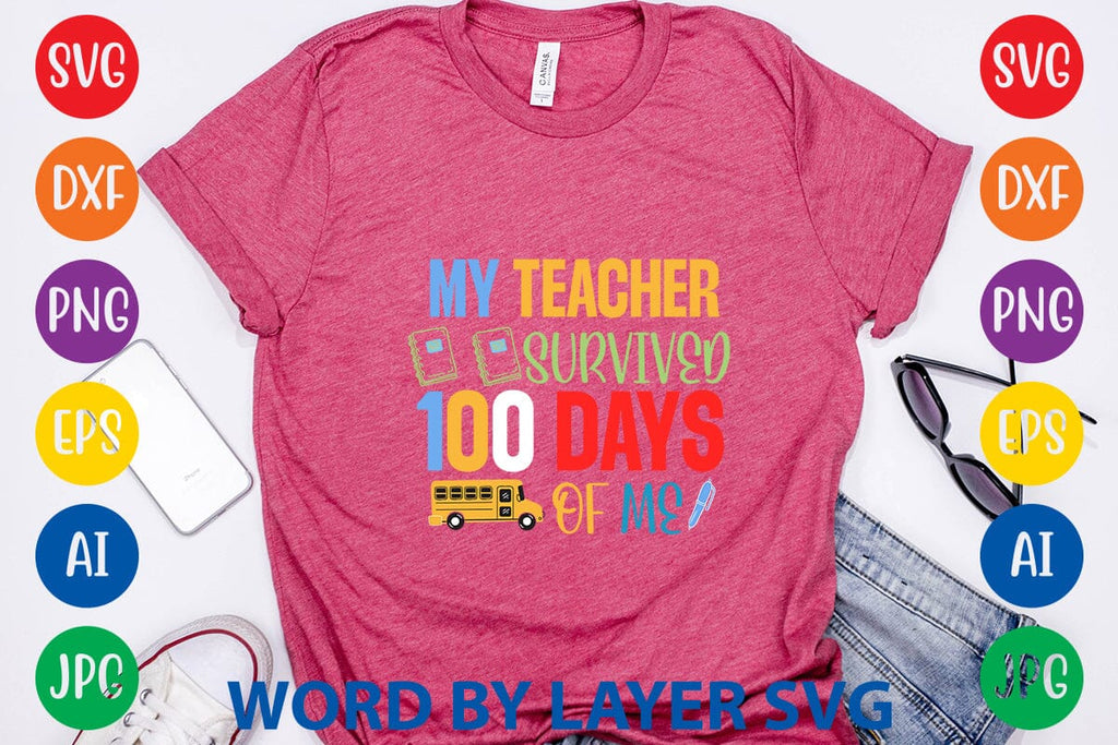 My Teacher Survived 100 Days Of Me svg design - So Fontsy