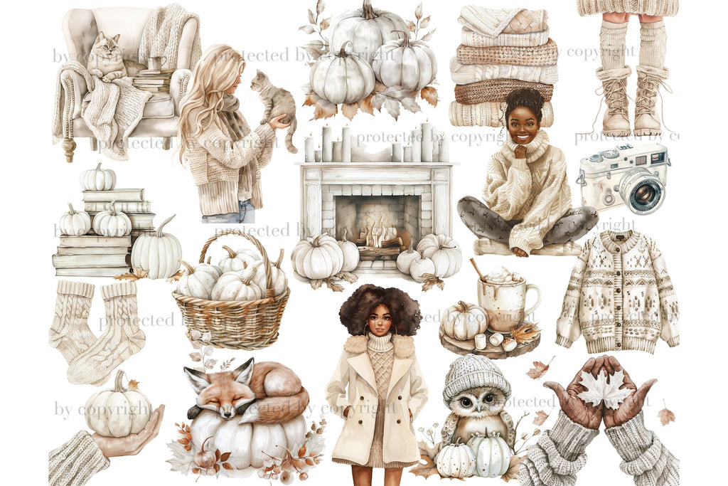 Neutral Autumn Clipart | Fashion Illustration Set - So Fontsy