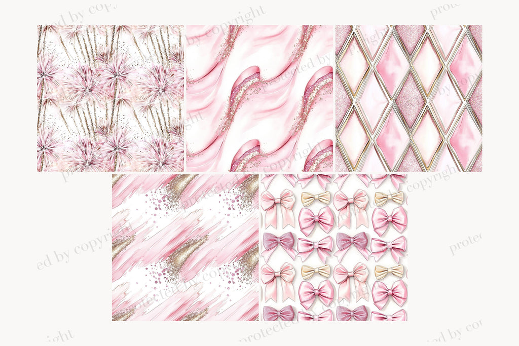New Year Seamless Pattern | Pink Gold Digital Paper Set - So Fontsy