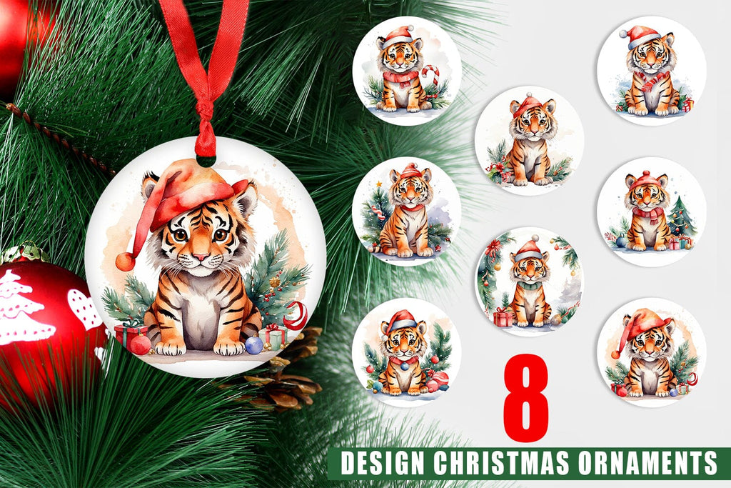 Ornament Watercolor Christmas Tiger - So Fontsy