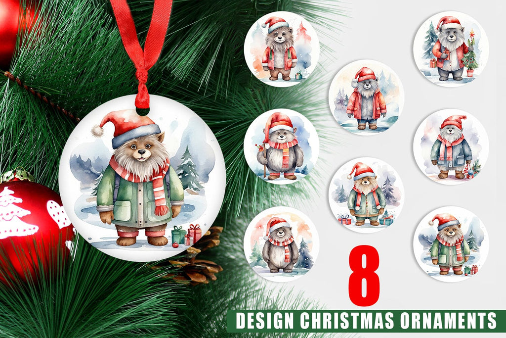 Ornament Watercolor Christmas Yeti - So Fontsy