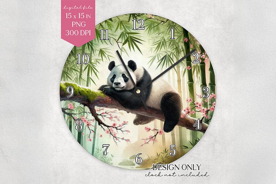 Panda Clock Face PNG Bamboo Forest Animal Wall Clock Design - So Fontsy