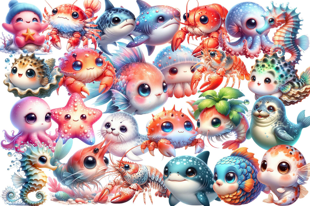 Pastel Sea Animal Watercolor Clipart - So Fontsy