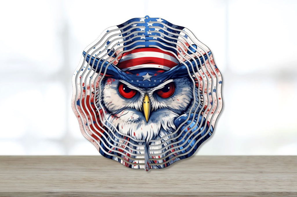 Patriotic Owl Bird Wind Spinner Sublimation Design - So Fontsy
