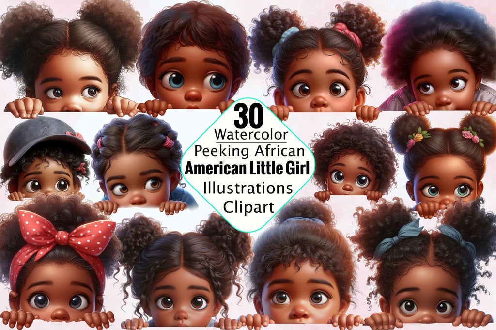 Peeking African American Little Girl Sublimation Clipart Bundle - So Fontsy