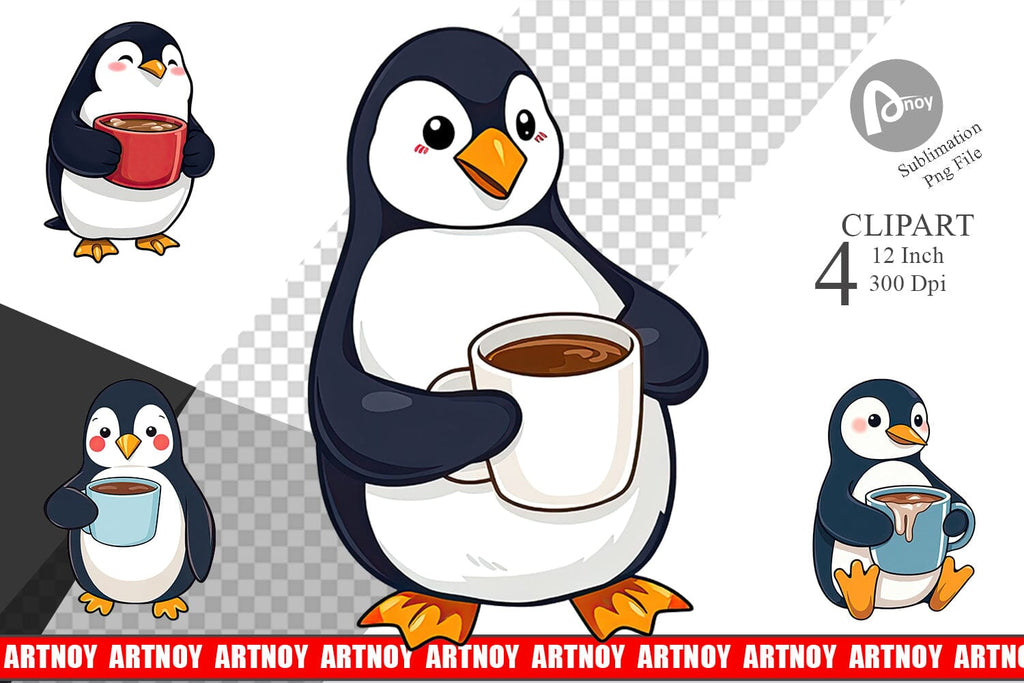 Penguin with Hot Cocoa Clipart - So Fontsy