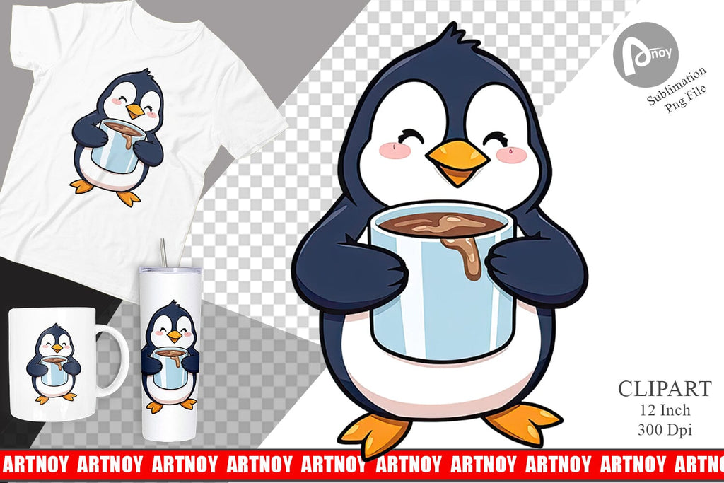 Penguin with Hot Cocoa Clipart - So Fontsy