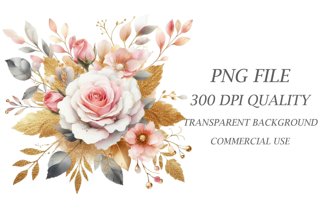 Pink and Gold Roses Clipart - So Fontsy