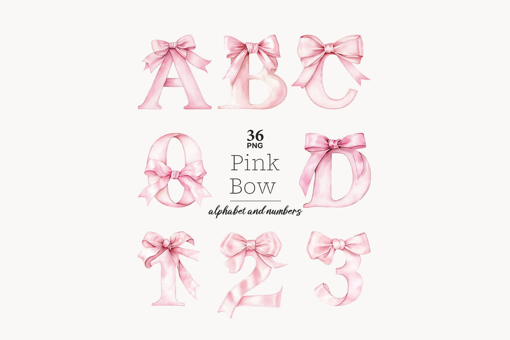 Pink Bow Alphabet Digital | Girly Coquette Letters Birthday - So Fontsy