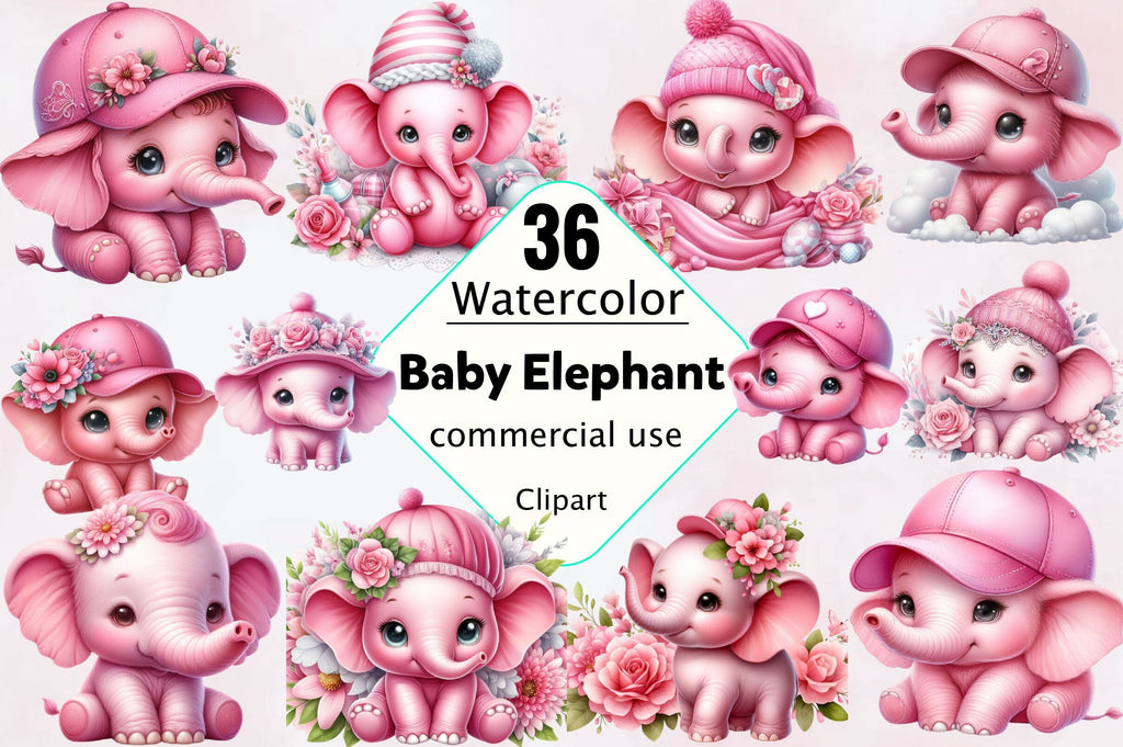 Pink Cute Baby Elephant Clipart - So Fontsy