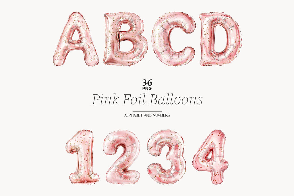 Pink Foil Balloons Alphabet Clipart | Letters PNG Bundle - So Fontsy