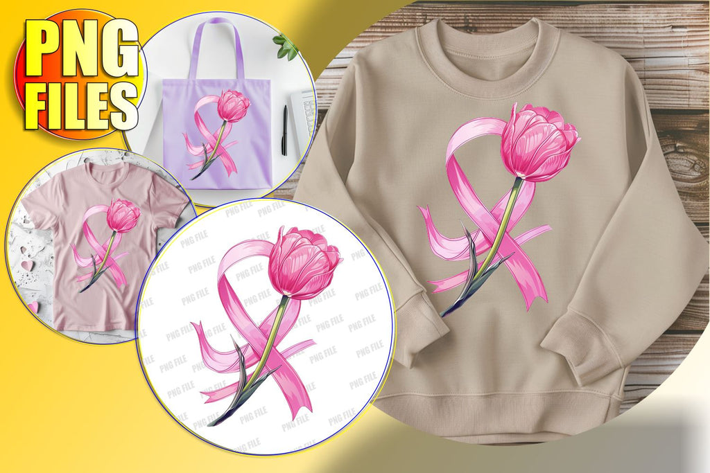 Pink Ribbon Breast Cancer PNG Sublimation Art - So Fontsy