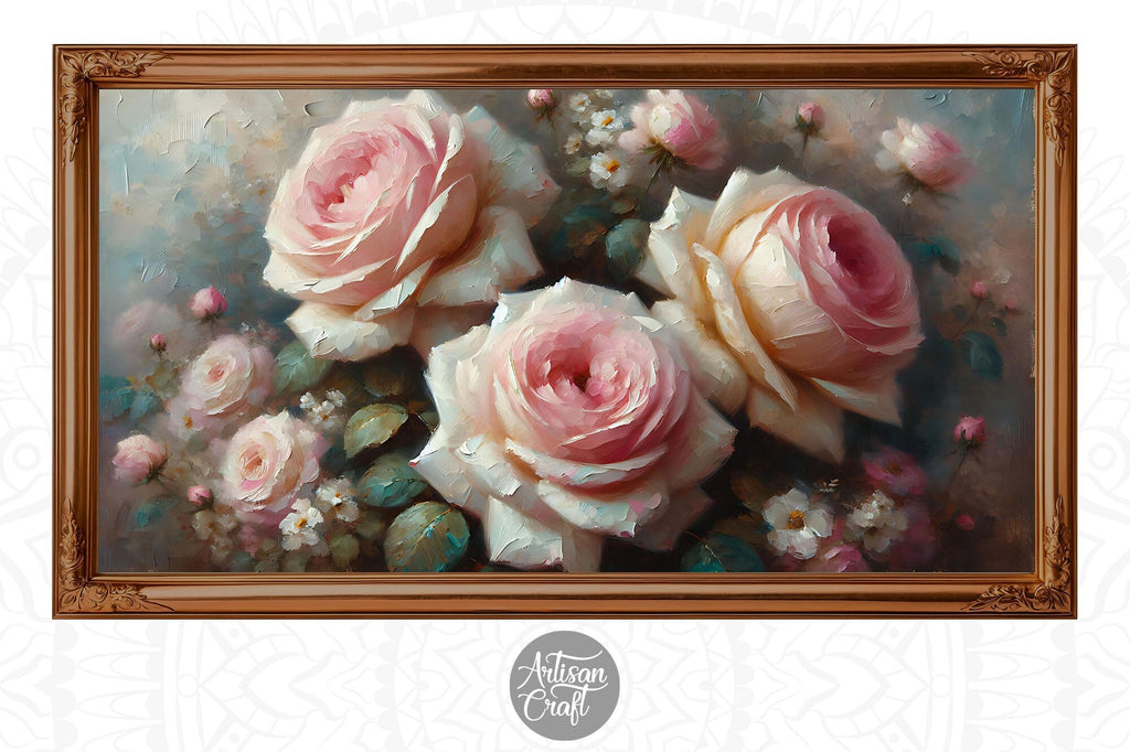 Pink rose Frame TV art | Oil painting | So Fontsy