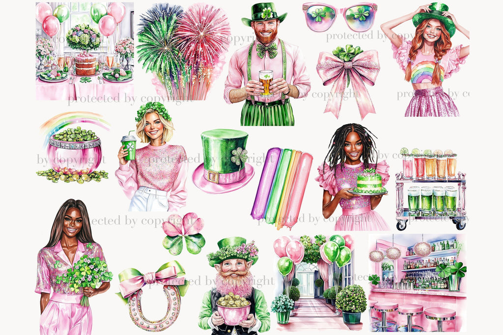 Pink St. Patrick’s Day Clipart | Irish PNG Bundle - So Fontsy