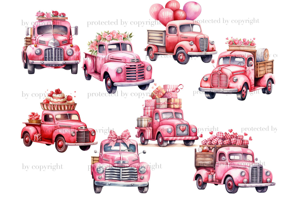Pink Valentine Truck Clipart | Love Clipart Bundle - So Fontsy