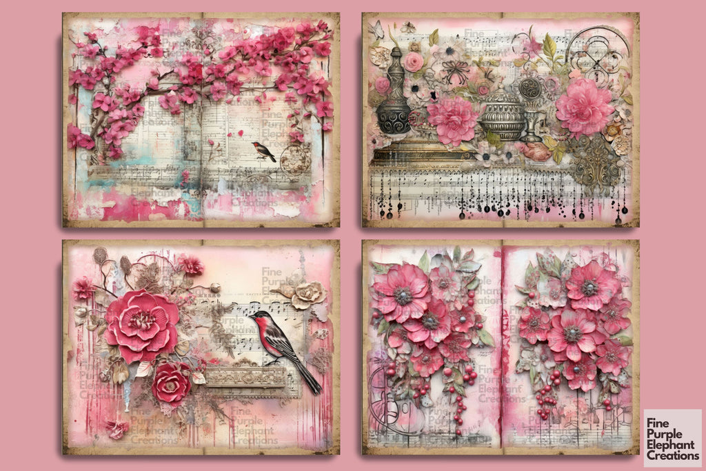 Pink Vintage Floral | Junk Journal Pages - So Fontsy